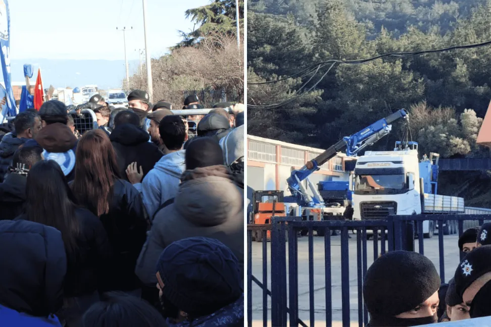 Temel Conta’da grevdeki işçilere polis barikatı: Patron kamyonlarla ...